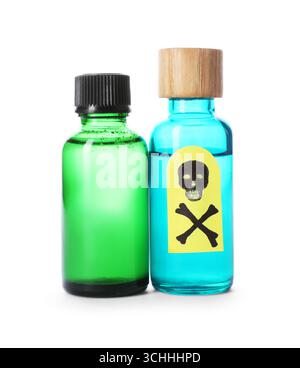 Bottles of poisons with warning sign isolated on white Stock Photo - Alamy