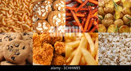 Collection of different foods with crispy texture, collage Stock Photo ...
