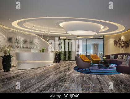 3d render hotel lobby reception hall Stock Photo - Alamy