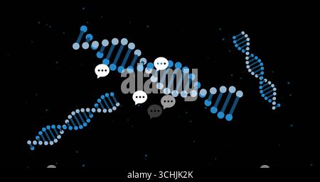 Floating central DNA double helix hovering in digital 3D abstract scene ...