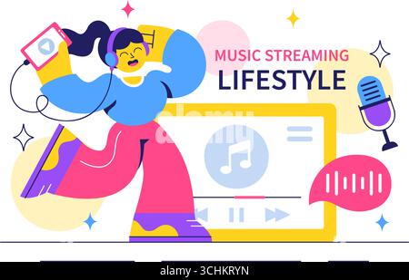 Music Streaming Lifestyle Vector Illustration featuring Entertainment ...