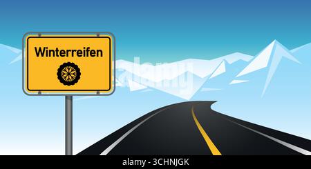 straight asphalted road winter travel landscape vector illustration ...