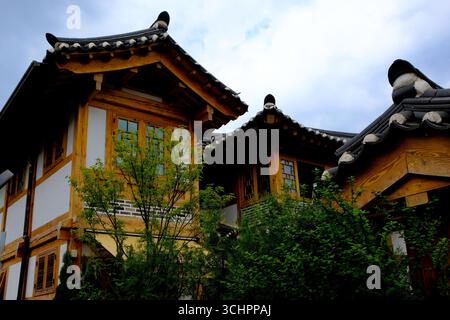 Traditional Korean stone-block houses, giwa at Hanok Village, South ...