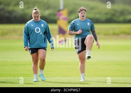 England's Hannah Botterman (right) during a team run at SGS College ...