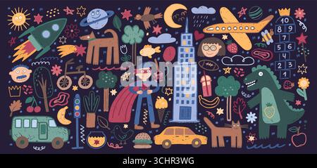 Cute crayon plane scribble kid doodle background. Hand drawn earthy ...