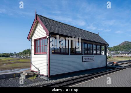 The signal box at the Ffestiniog Railway Harbour station, Porthmadog ...