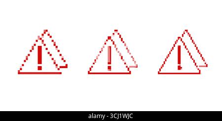 Mosaic pixel red warning signs in classic 8 bit retro art style for ...