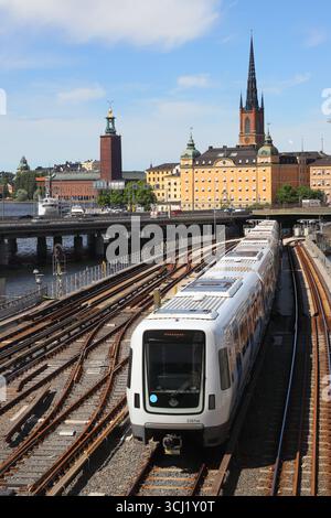 Stockholm Sweden, July 9, 2025, view of the long escalator in the ...