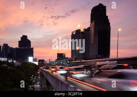 Traffic across Taksin Bridge and BTS Saphan Taksin, Bangkok Stock Photo ...