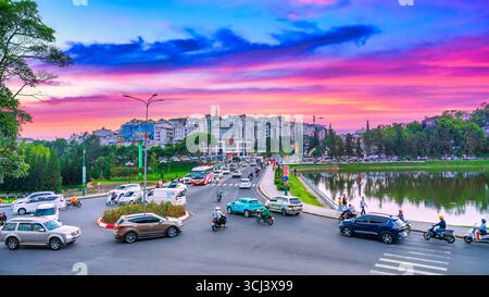 Da Lat, Vietnam - July 13rd, 2025: Street traffic in Da Lat city during ...