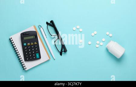 flat composition of stethoscope and pills on pink background Stock ...