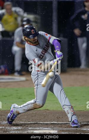 Cleveland Guardians shortstop Gabriel Arias (13) throws to first base ...