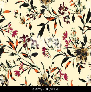 Modern big floral vector seamless pattern. Digital drawn illustration ...