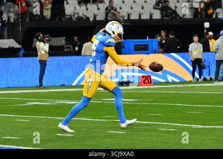 Los Angeles Chargers kicker Cameron Dicker (11) kicks a field goal ...