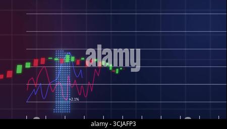 candlestick chart on blue theme screen, market volatility, up and down ...