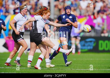 Canada's Alex Tessier kicks the ball during the Women's Rugby World Cup ...