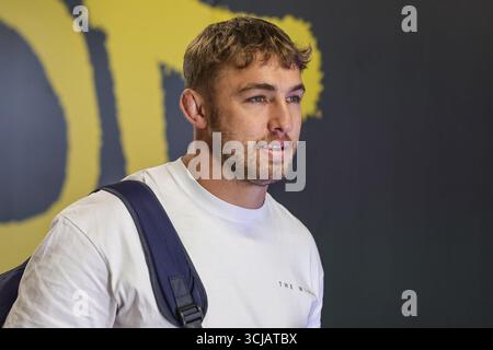 Sam Powell of Warrington Wolves arrives during the Betfred Super League ...