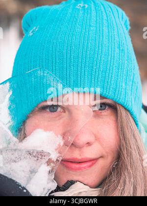 Winter landscape in clear weather. Morning bright sun. Snow plays shine ...