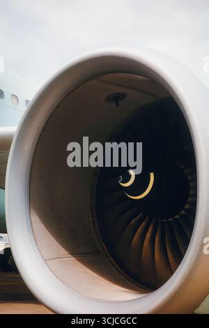 Detail close-up modern jet engine fan section precision aerospace ...