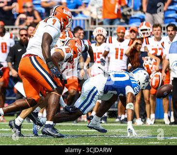 September 20, 2025: Duke Blue quarterback Darian Mensah (10) walks off ...