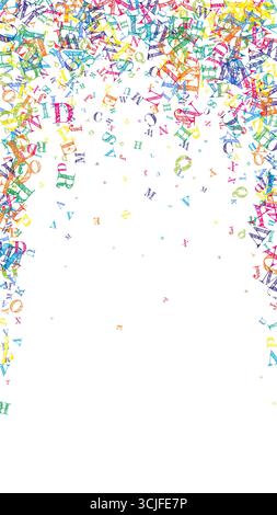 Falling letters of English language. Childish chalk flying words of ...