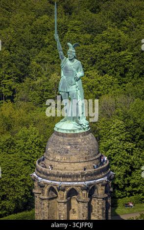 Aerial view, Hermannsdenkmal, cultural statue of the Cheruscan prince ...
