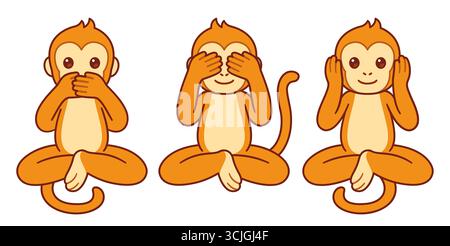 Three wise monkeys with hands covering eyes, ears and mouth: See no ...