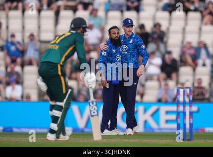 South Africa's Corbin Bosch, right, celebrates with teammates after the ...