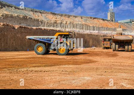 trucks getting loaded with kimberlite, excavator, open pit mine, large ...
