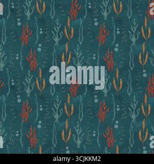 Red and blue aquatic underwater nature coral reef. Watercolor ...