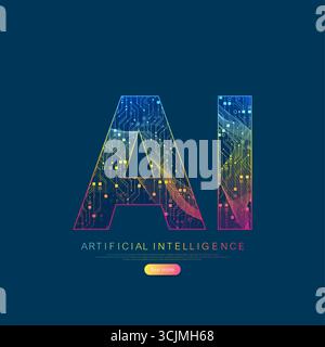 Artificial intelligence brain computer circuitry chip, colorful icon ...