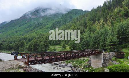 Connecting iron Bridge on the Baspa River Near Chitkul, Kinnaur ...
