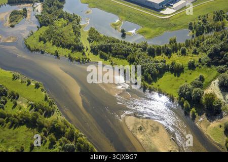Aerial photograph, Lippe renaturalisation, mouth of the Lippe into the ...