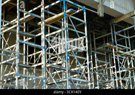 Closeup of scaffolding of a building under construction in the ...