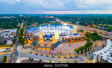 Aerial view of Center Parc Stadium and surrounding parking lots next to ...