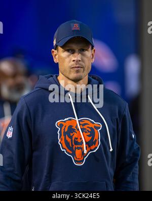 Chicago Bears head coach Ben Johnson coaches against the Las Vegas ...