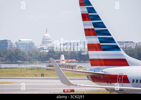 2025, 1st of July American Airlines plain is taking off with US Capitol ...