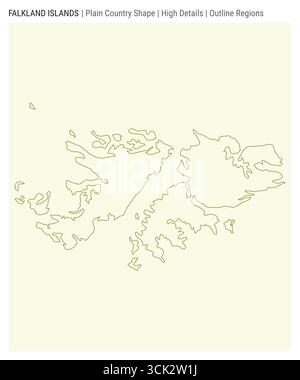Falklands plain country map. High details. Outline style. Shape of ...