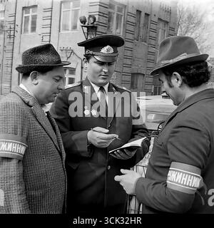 Archive photo of Soviet militsiya (police) officers on a break during a ...