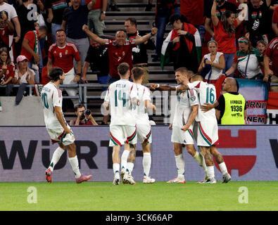 Barnabás Varga of Hungary celebrates his goal with teammates during the ...