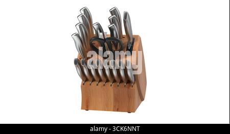 Quality Kitchen Knives. Set of various kitchen knives arranged on black ...