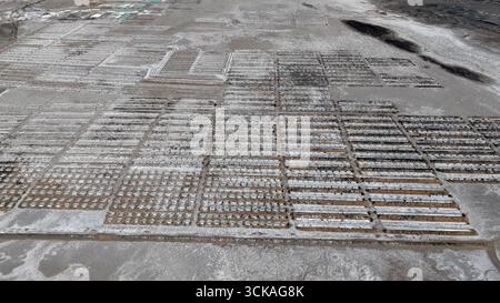 Aerial view of the brine traps in the salt fields of the East Salt Lake ...