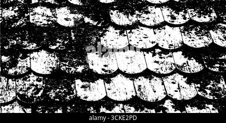 Weathered fish scale shingle roof with moss texture for rustic overlay ...