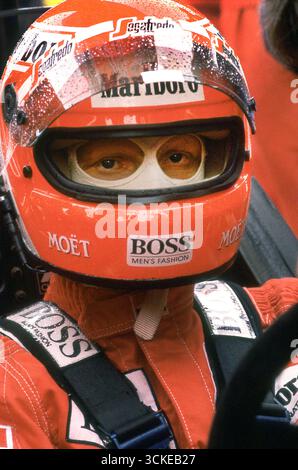 The Austrian racing driver Niki Lauda celebrates in the trendy "Why Not ...
