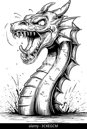 Leviathan mythical creature, sea serpent in Judaism isolated monochrome ...