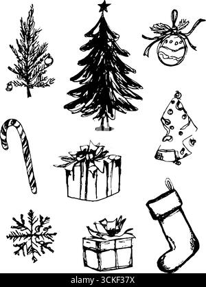 Chalk Drawing Artistic Christmas Doodle Icon. Jar with Christmas Tree ...