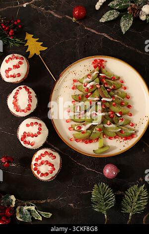 New Year's Christmas table, setting for a festive dinner. Home interior ...