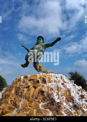 The Jolly Fisherman mascot of Skegness outside the railway station on a ...