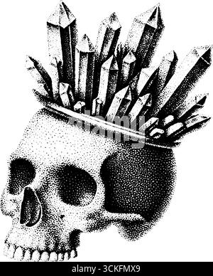 Surreal stipple and dotwork skull illustration distortion effect Stock ...