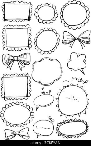 Scallop frames hand drawn by pencil set. Wavy freehand borders by ...